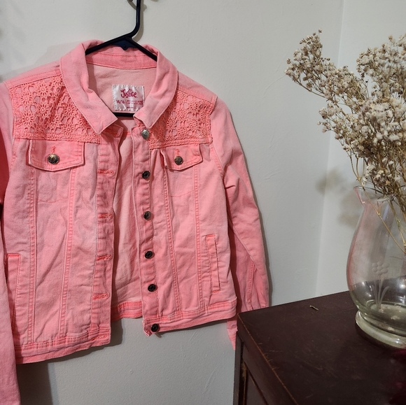 Justice | Jackets & Coats | Justice Brand Denim Jacket Bright Pink ...